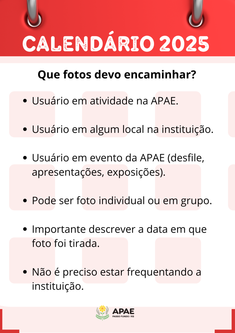 APAE prepara calendário de 2025